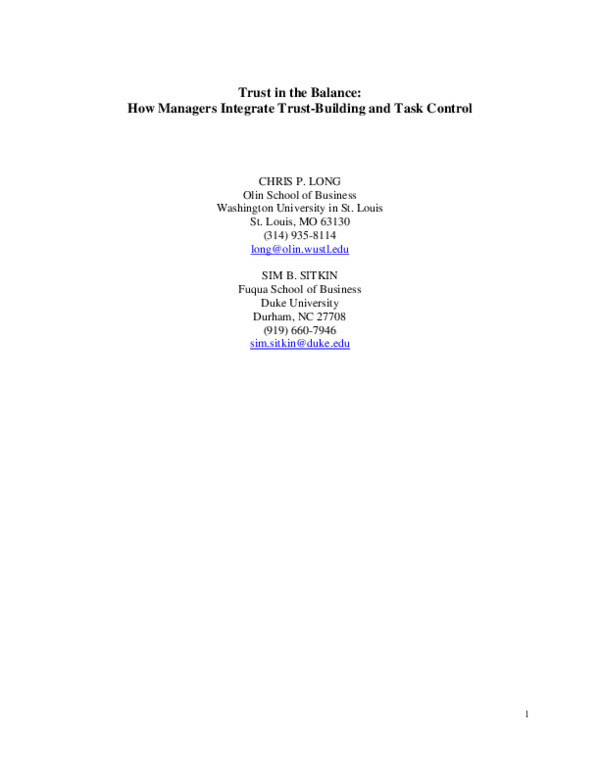 (PDF) Trust in the Balance: How Managers Integrate Trust-Building and ...