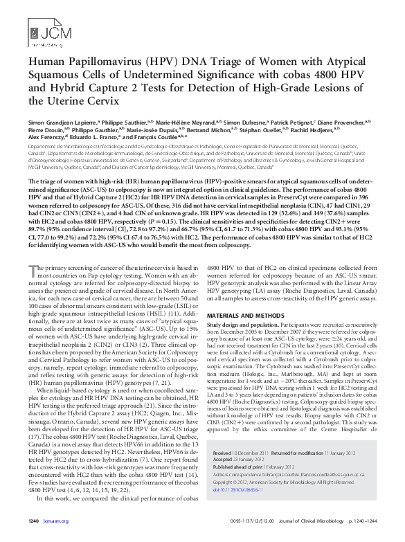Pdf Human Papillomavirus Hpv Dna Triage Of Women With Atypical 4277