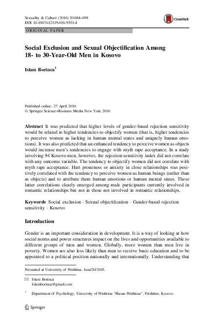 (PDF) Social Exclusion and Sexual Objectification Among 18-to 30-Year ...