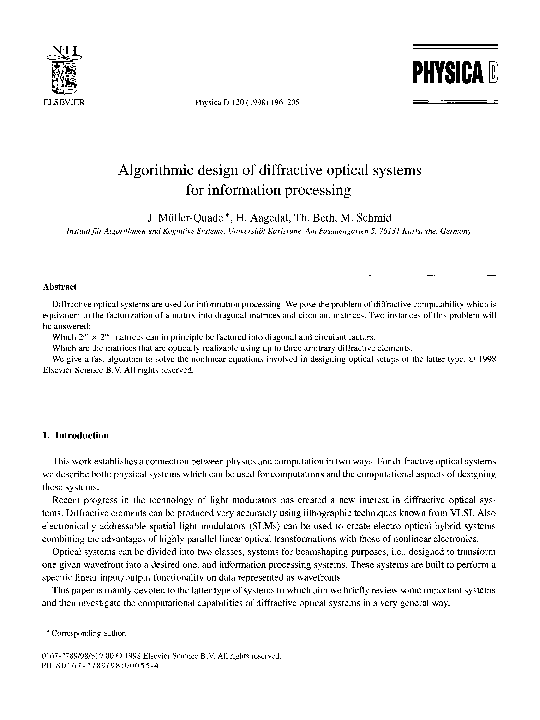 (PDF) Algorithmic design of diffractive optical systems for information processing