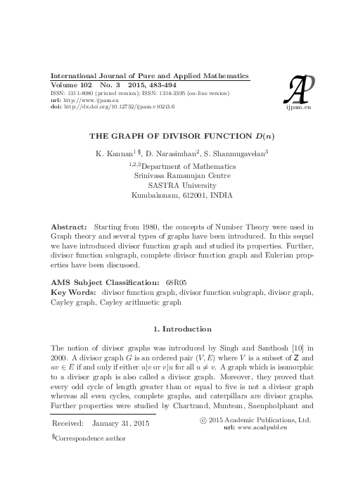 (PDF) THE GRAPH OF DIVISOR FUNCTION $D(n)$