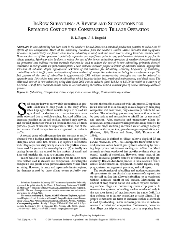 (PDF) In-Row Subsoiling: A Review and Suggestions for Reducing Cost of ...