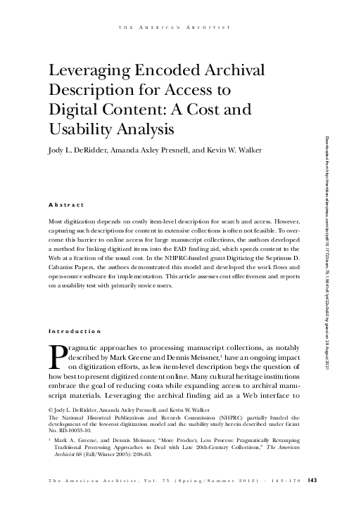 (PDF) Leveraging Encoded Archival Description for Access to Digital ...