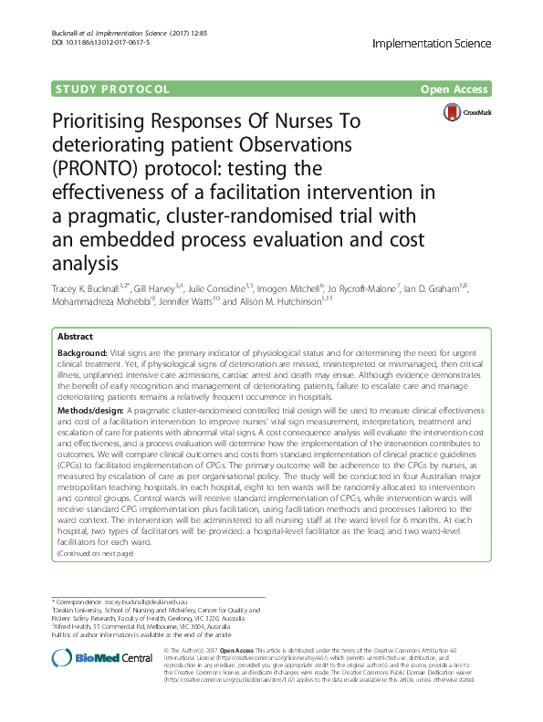 (PDF) Prioritising Responses Of Nurses To deteriorating patient Observations (PRONTO) protocol ...