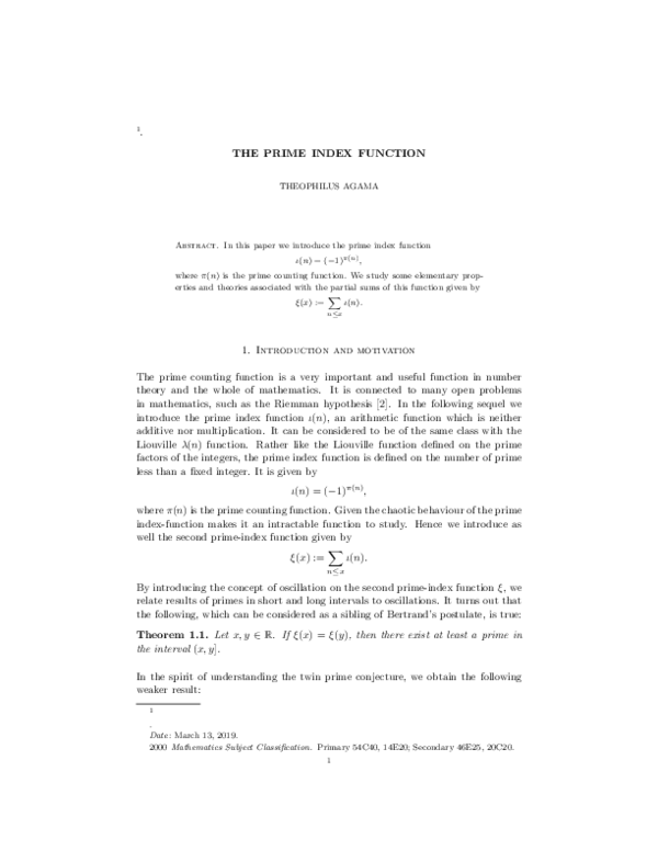 (PDF) THE PRIME INDEX FUNCTION