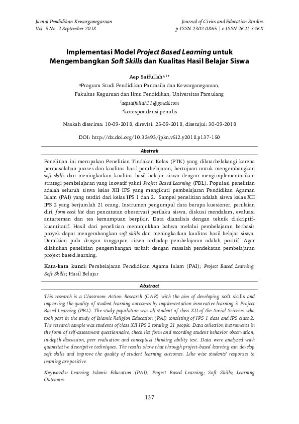 (PDF) Penerapan Model Project-Based Learning untuk Meningkatkan ...