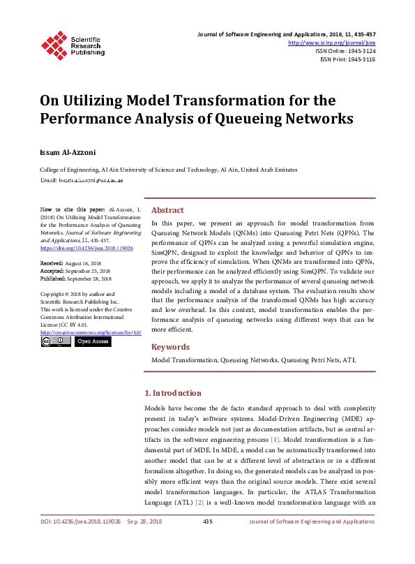 (PDF) On Utilizing Model Transformation for the Performance Analysis of Queueing Networks ...