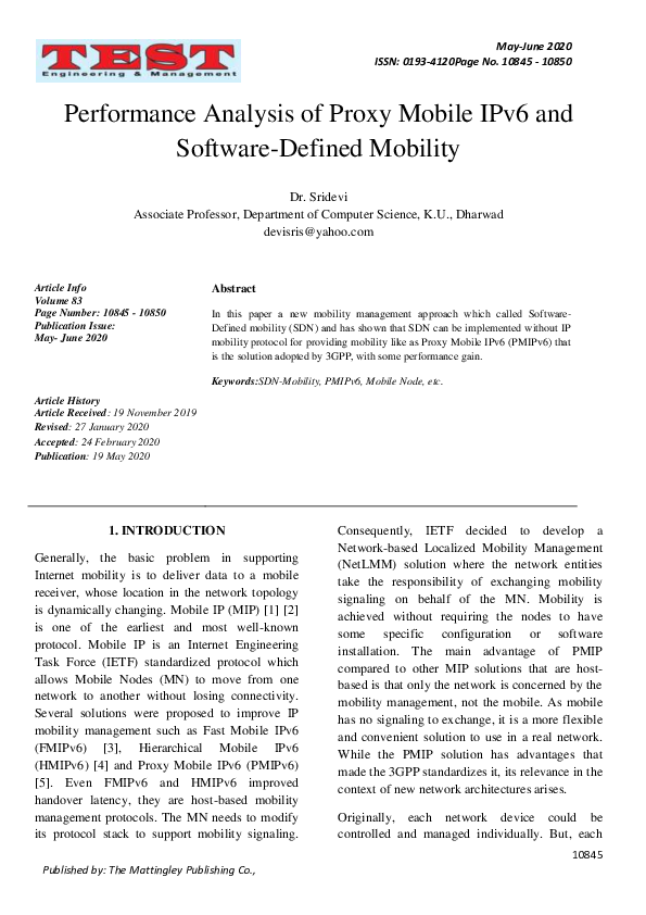Pdf Performance Analysis Of Proxy Mobile Ipv6 And Software Defined