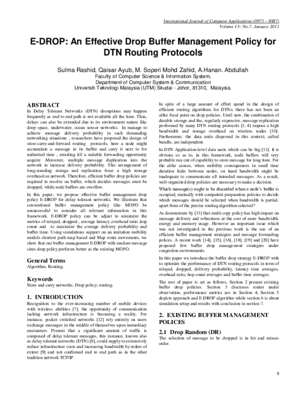 Pdf E Drop An Effective Drop Buffer Management Policy For Dtn Routing