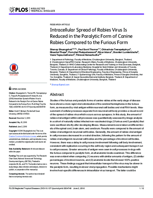 (PDF) Intracellular Spread of Rabies Virus Is Reduced in the Paralytic ...