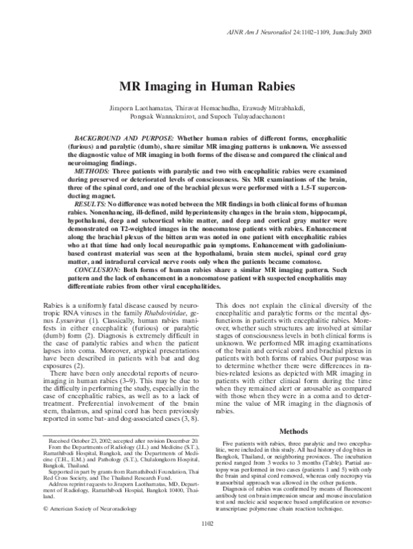 (PDF) MR imaging in human rabies