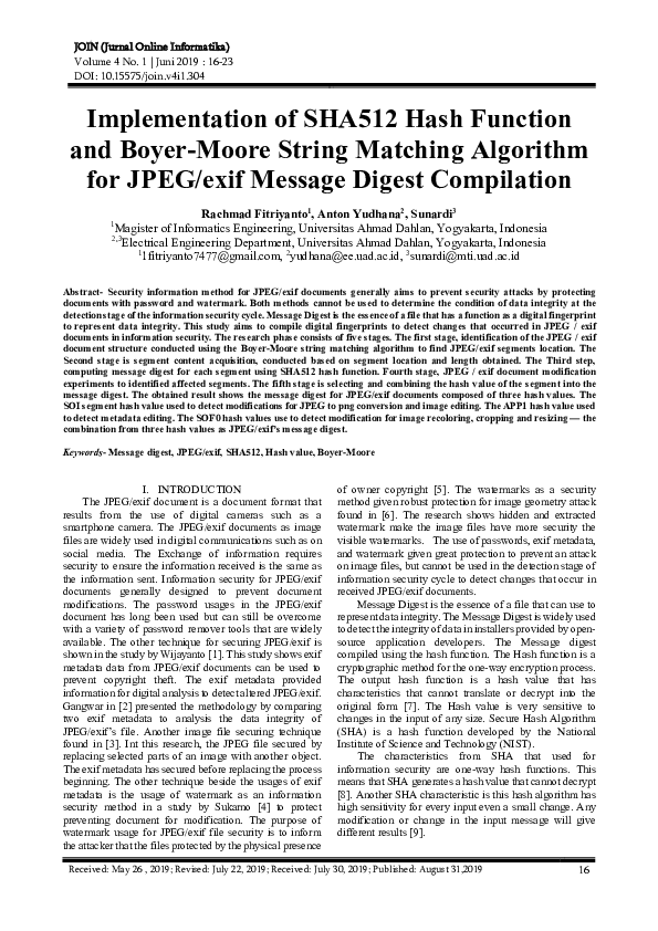 Pdf Implementation Sha512 Hash Function And Boyer Moore String Matching Algorithm For Jpeg 9033