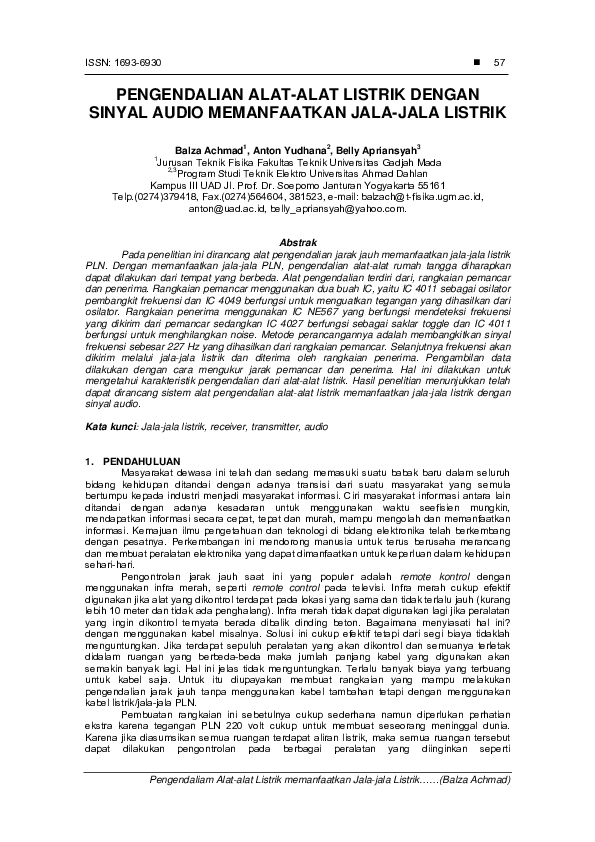 (PDF) Pengendalian Alat-Alat Listrik Dengan Sinyal Audio Memanfaatkan ...