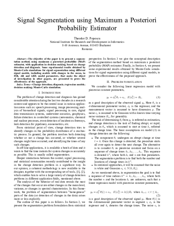 (PDF) Signal segmentation using maximum a posteriori probability estimator