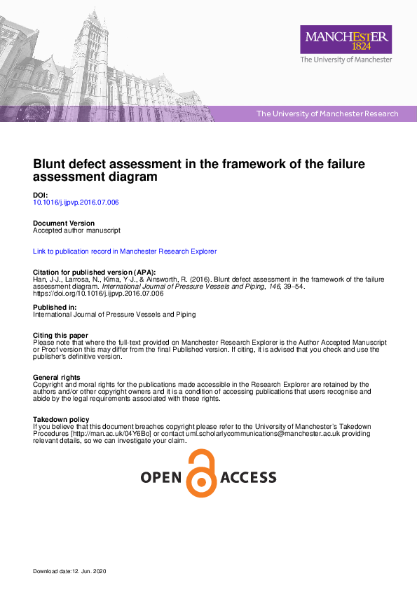 (PDF) Blunt defect assessment in the framework of the failure ...