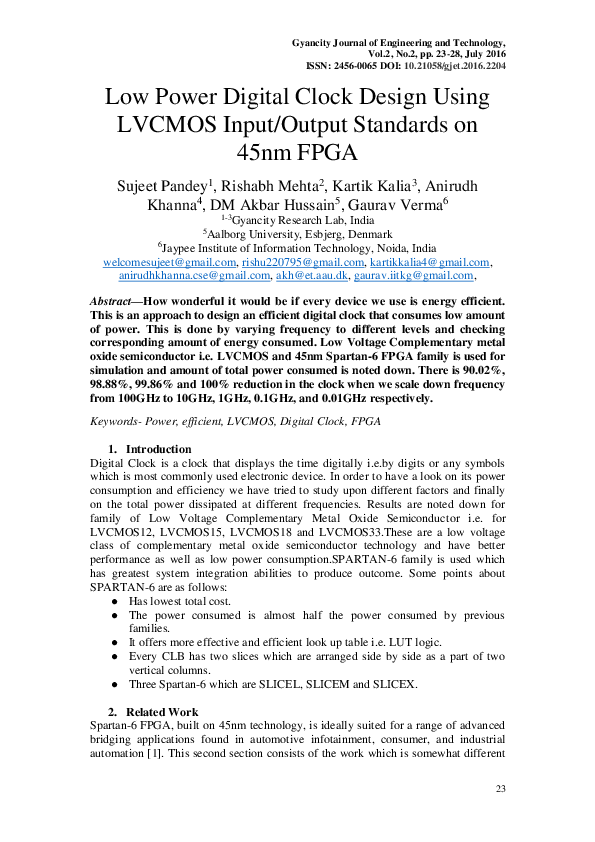 Pdf Low Power Digital Clock Design Using Lvcmos Inputoutput