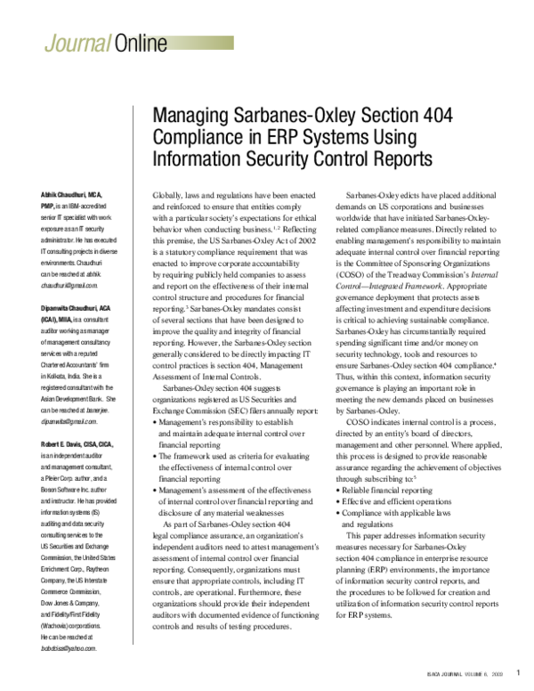 (PDF) Managing Sarbanes-Oxley Section 404 Compliance in ERP Systems ...