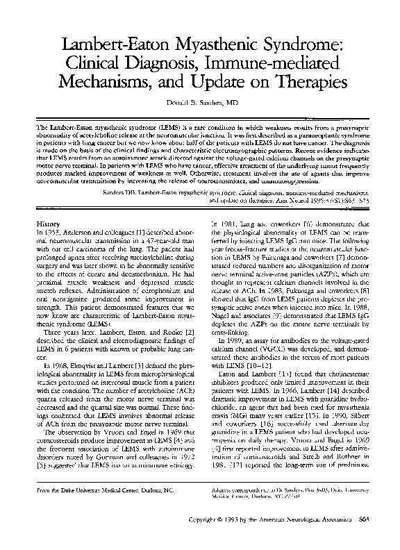 Lambert-Eaton myasthenic syndrome: Clinical diagnosis, immune-mediated mechanisms, and update on ...