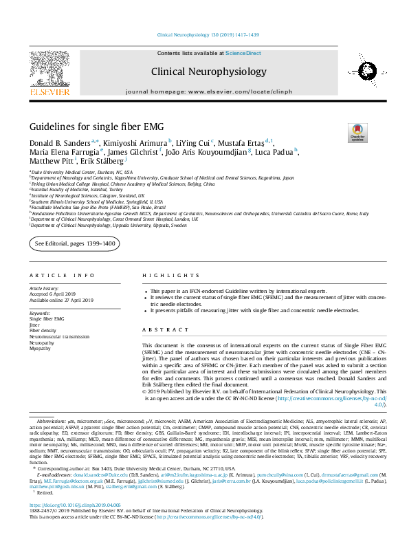 (PDF) Guidelines for single fiber EMG