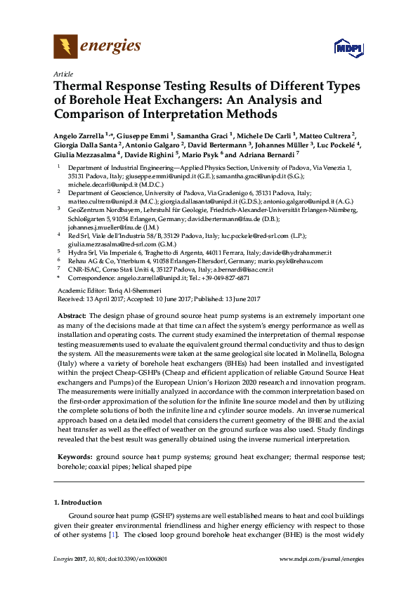 (PDF) Thermal Response Testing Results of Different Types of Borehole ...