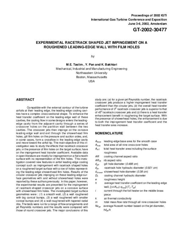 (PDF) Experimental Racetrack Shaped Jet Impingement on a Roughened ...