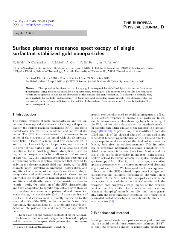 (PDF) Surface plasmon resonance spectroscopy of single surfactant ...