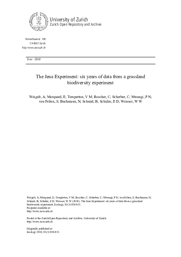 (PDF) The Jena Experiment: six years of data from a grassland ...