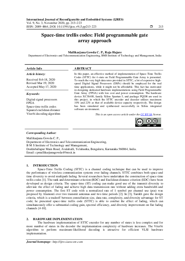 Pdf Space Time Trellis Codes Field Programmable Gate Array Approach