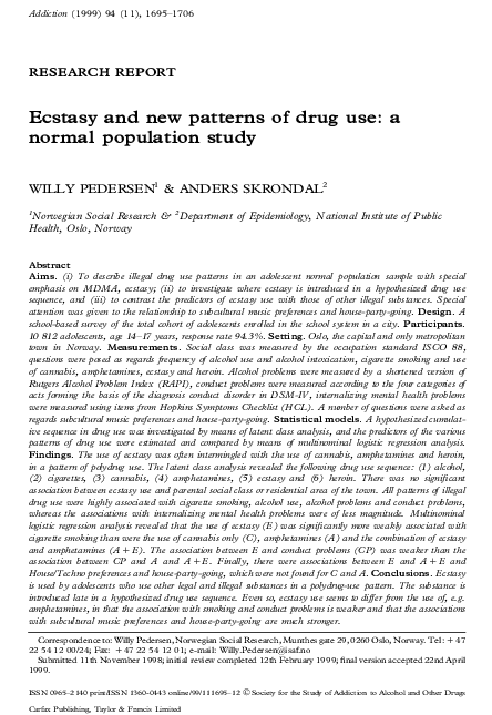 (PDF) Ecstasy and new patterns of drug use: a normal population study