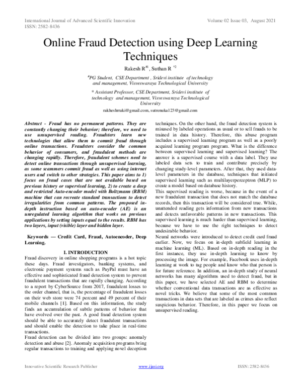 (PDF) Online Fraud Detection using Deep Learning Techniques