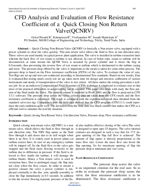 (PDF) CFD Analysis and Evaluation of Flow Resistance Coefficient of a ...