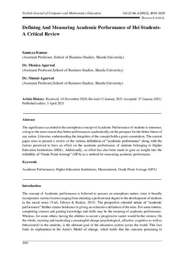 (PDF) Defining And Measuring Academic Performance of Hei Students-A ...