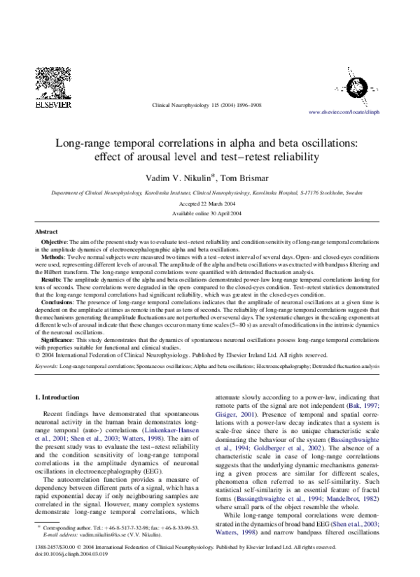 Pdf Long Range Temporal Correlations In Alpha And Beta Oscillations Effect Of Arousal Level