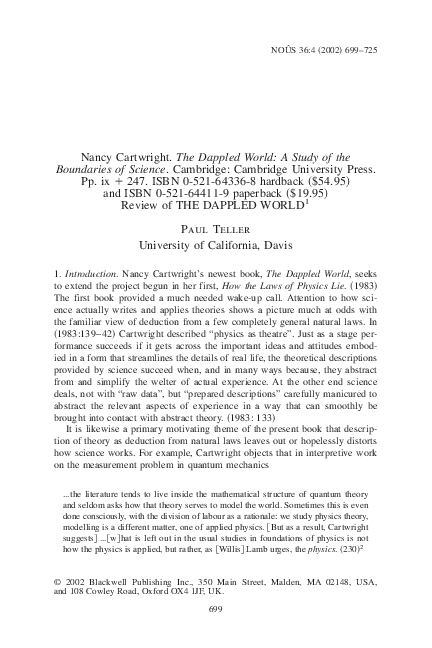 (PDF) Critical Study: Nancy Cartwright’s The Dappled World: A Study of ...