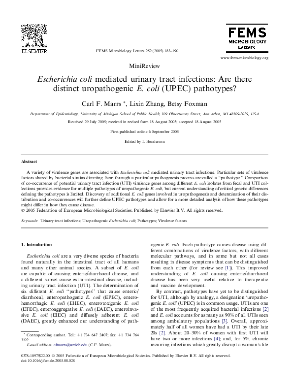 (PDF) Escherichia coli mediated urinary tract infections: Are there ...