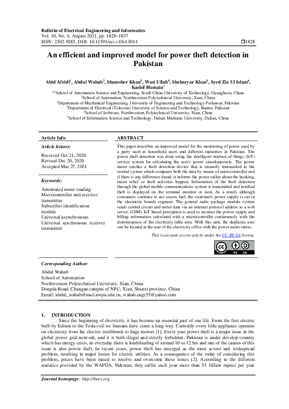 (PDF) An efficient and improved model for power theft detection in Pakistan