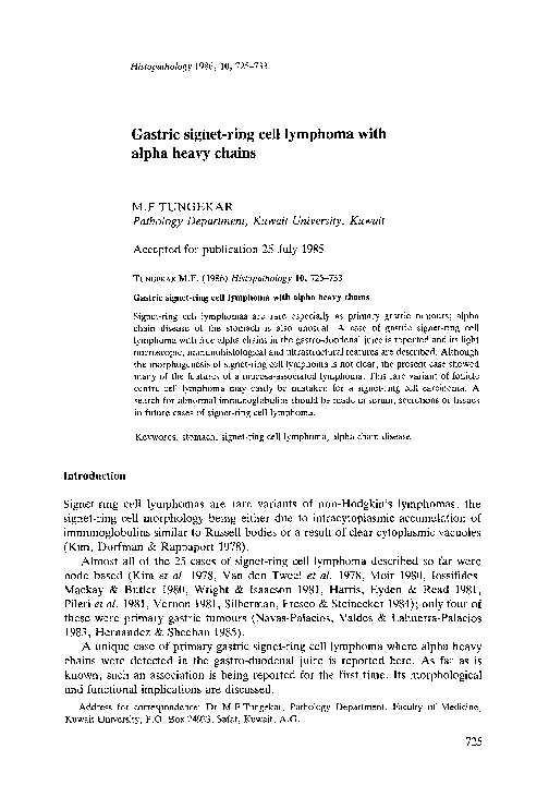 (PDF) Gastric signet-ring cell lymphoma with alpha heavy chains