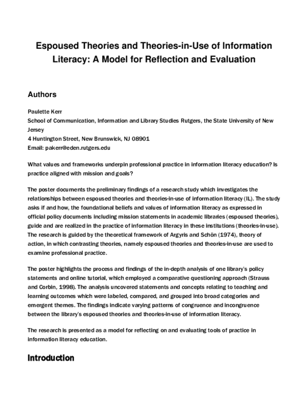 (PDF) Espoused theories and theories-in-use of information literacy: A ...