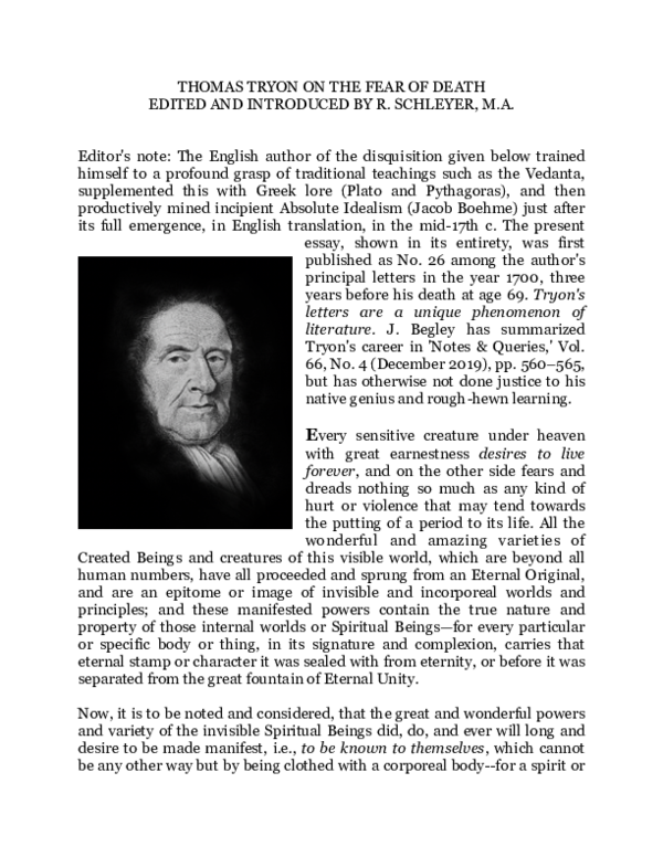 (PDF) Thomas Tryon on the Fear of Death