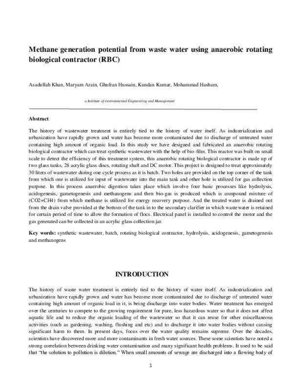 (PDF) Methane generation potential from waste water using anaerobic ...