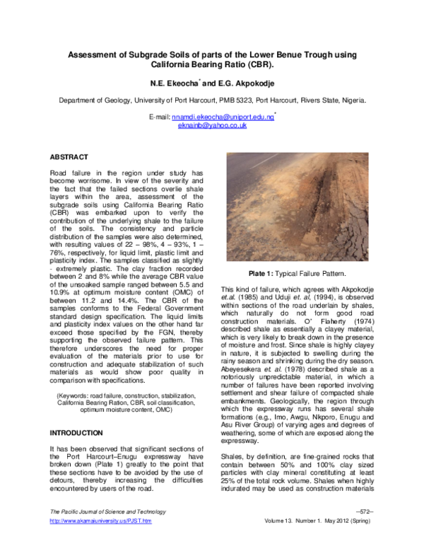 (PDF) Assessment of Subgrade Soils of parts of the Lower Benue Trough ...