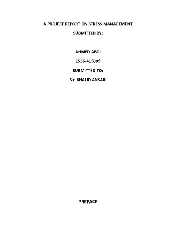 (DOC) A PROJECT REPORT ON STRESS MANAGEMENT SUBMITTED BY