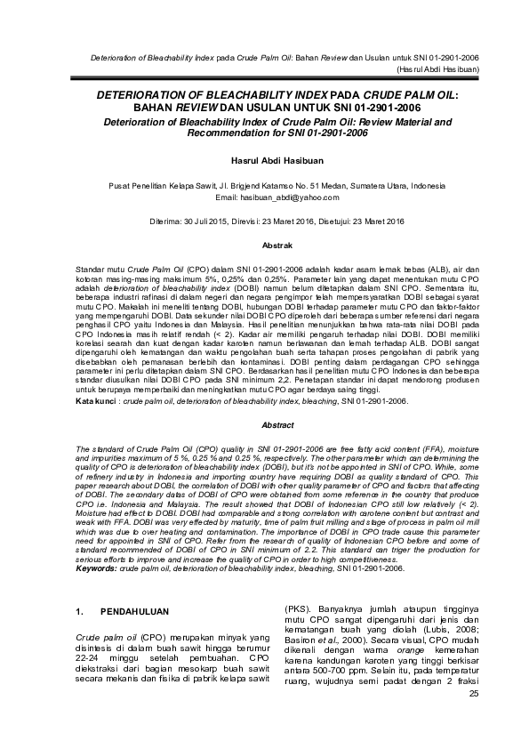 (PDF) Deterioration of Bleachability Index Pada Crude Palm Oil: Bahan ...