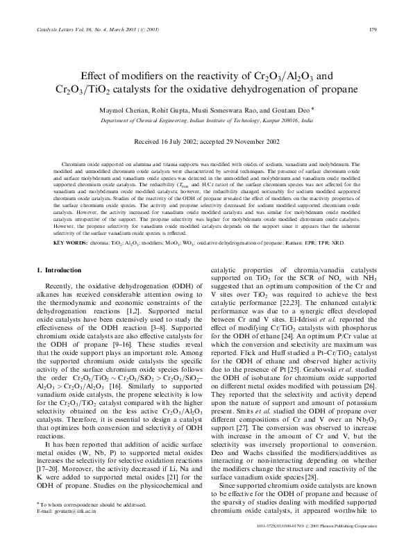 (PDF) Effect of modifiers on the reactivity of Cr2O 3/Al2O3 and Cr2O 3 ...