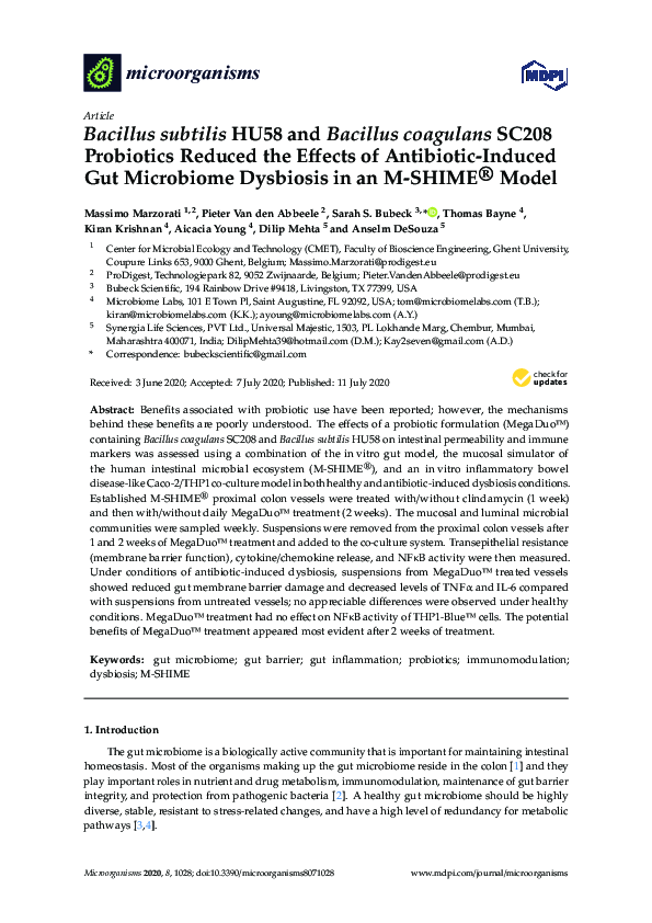(PDF) Bacillus subtilis HU58 and Bacillus coagulans SC208 Probiotics ...
