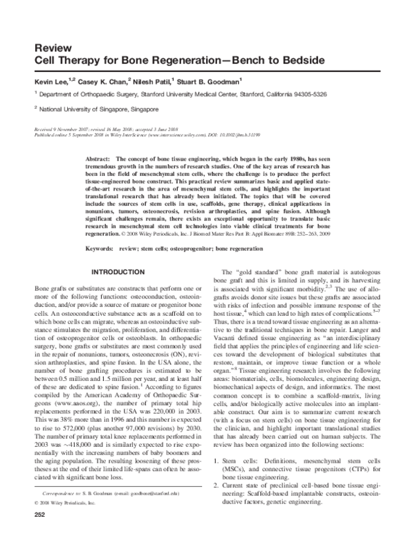 (PDF) Cell therapy for bone regeneration-Bench to bedside