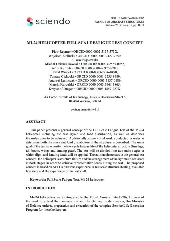 (PDF) Mi-24 Helicopter Full Scale Fatigue Test Concept