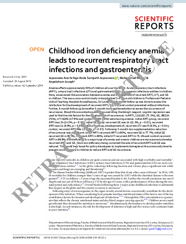 (PDF) Childhood iron deficiency anemia leads to recurrent respiratory ...