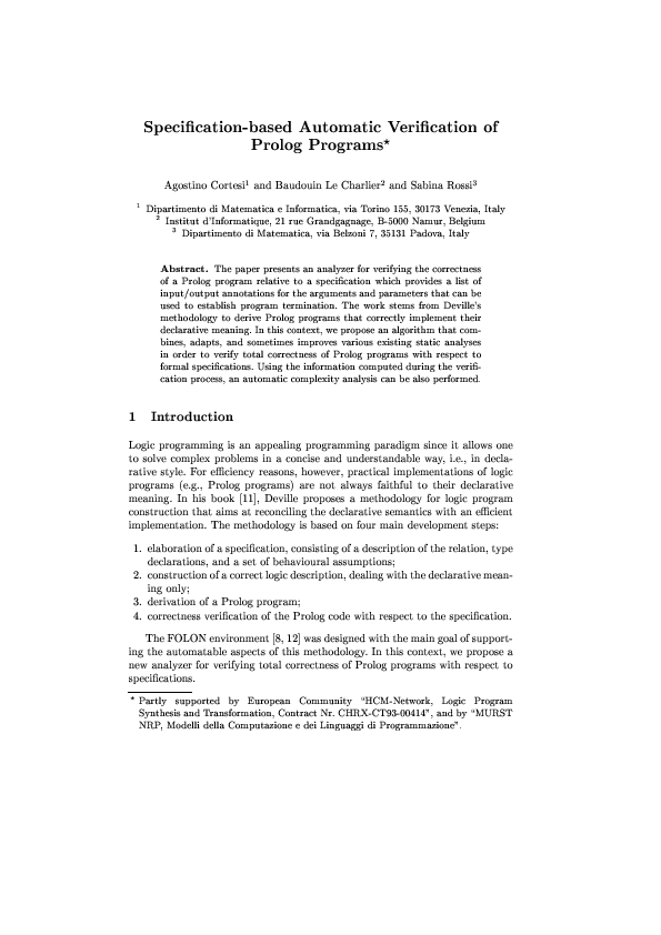 Pdf Specification Based Automatic Verification Of Prolog Programs 