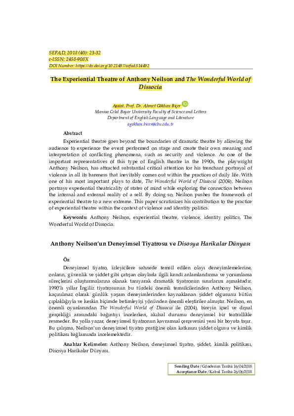 (PDF) The Experiential Theatre of Anthony Neilson and The Wonderful ...